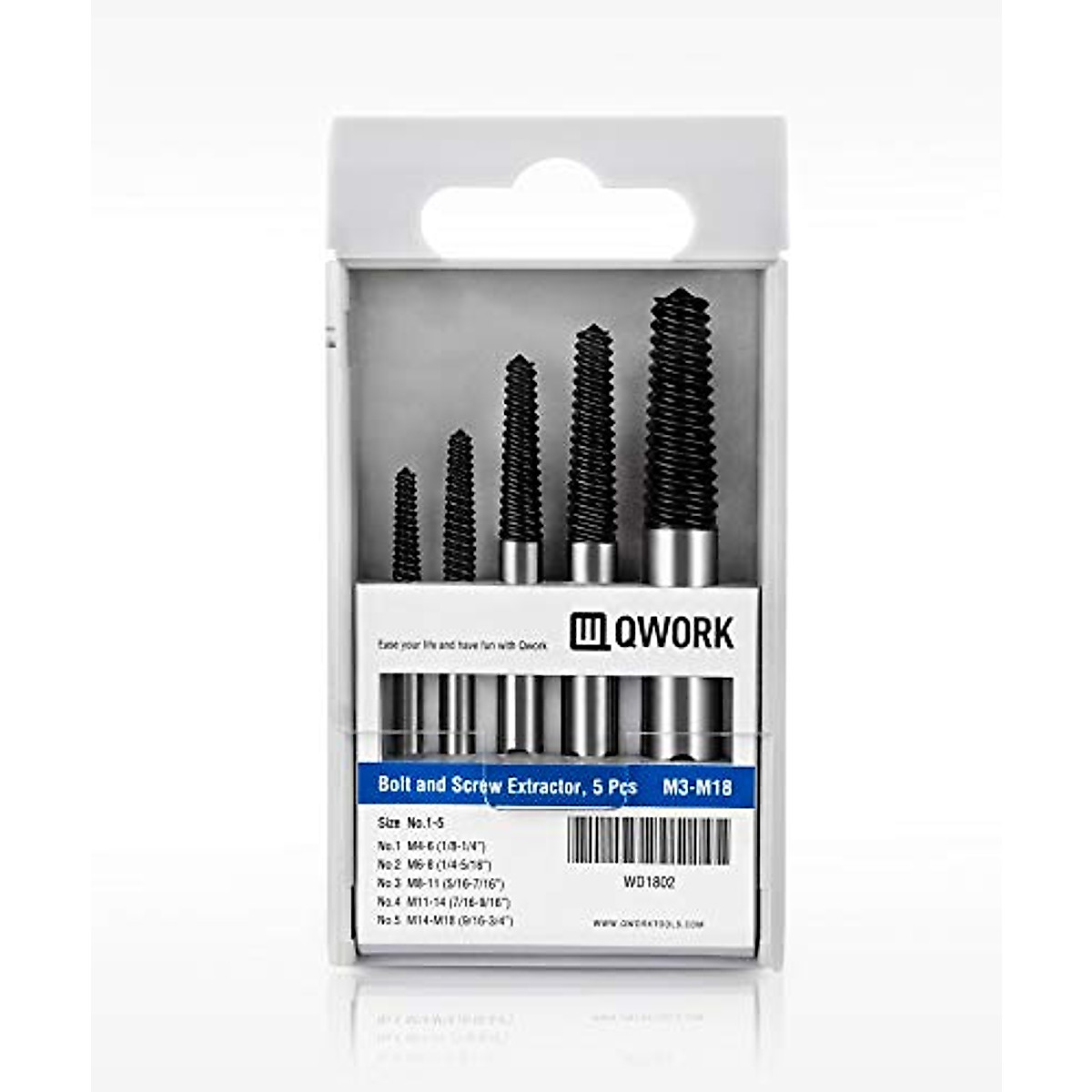 QWORK Screw Extractor Easy Out Damaged Bolt Extractor Kit Stripped Broken Screw Remover for M4-M18 (1/8"-3/4")