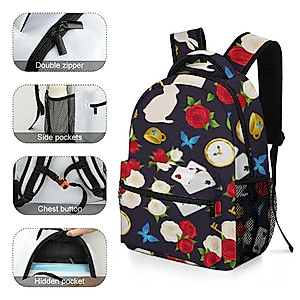 Travel Laptop Backpack Roses Rabbit Wonderland Large Capacity Business Ddurable Water Resistant College Laptop iPad Tablet Bag for Men and Women