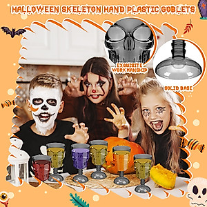 Bokon Set of 12 Halloween Cups Skull Goblets Gothic Party Table Decorations Plastic Wine Goblet Halloween Party Supplies Skeleton Themed Centerpiece (Black)