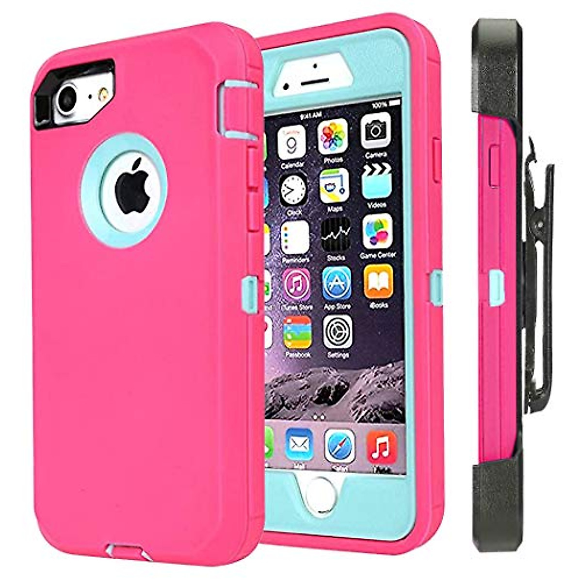 Annymall Case Compatible for iPhone 8 & iPhone 7, Heavy Duty [with Kickstand] [Built-in Screen Protector] Tough 4 in1 Rugged Shorkproof Cover for Apple iPhone 7 / iPhone 8 (Pink)