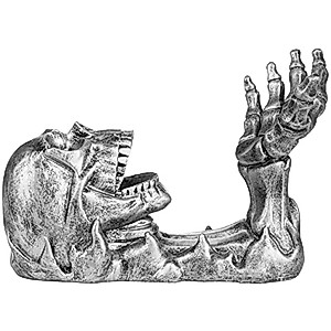 BRUBAKER Wine Bottle Holder Skull - Skull with Skeleton Hand Silver - Polyresin Bottle Decoration Figure Hand Painted Wine Accessory - Funny Wine Gift