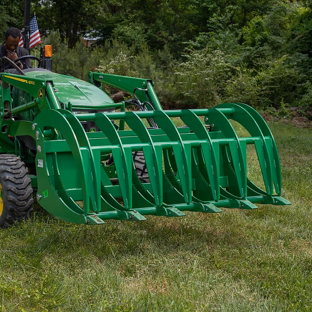 Titan Attachments 60" HD Root Grapple Rake Attachment Fits John Deere Hook and Pin Connection, Recommended for Series 2, 3, and 4 Tractors, Twin 3,000 PSI Cylinders, Carry Rocks, Logs, Brush, Debris