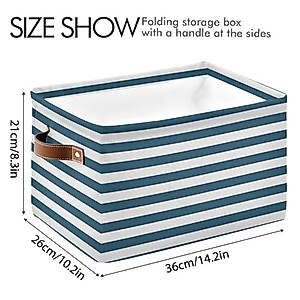 Horizontal Blue Stripes Storage Basket Bins Foldable Decorative Storage Box Laundry Hamper Baskte Storage for Bedroom Office Clothes Pet Nursery Living Room,2 pcs