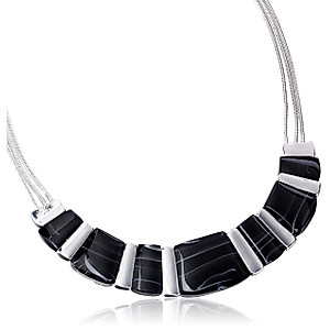 Nine West womens Silver-Tone and Black Agate 16" Frontal Necklace, 16" + 2" Extender