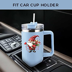 LB LEOBON 40 ounce insulated cup with handle, double-layer vacuum stainless steel material, equipped with straw, can keep warm or maintain cold drinks Gnome Love Bouquet Q wathet