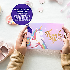 Decorably Thank You Cards with Envelopes & Stickers, Gold-Foiled Kid Cards, 24 Pack Unicorn Thank You Cards, Blank Inside Unicorn Thank You Cards Kids Birthday, 6x4in Kid Thank You Cards Kids