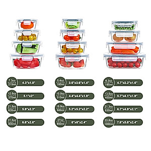 BAYZZ Glass Food Storage Containers Set, 24 Pieces Airtight Glass Meal Prep Containers with Lids,Microwave and Freezer Safe