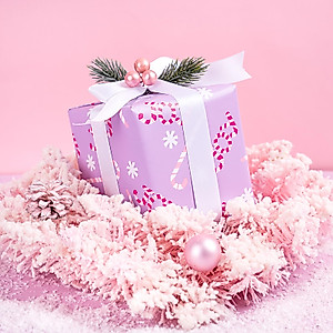 WRAPAHOLIC Christmas Wrapping Paper Roll - Mini Roll - 3 Rolls - 17 Inch X 120 Inch Per Roll - Pastel Pink and Purple Reindeer, Candy Cane with JOY, Snowflake Holiday Collection