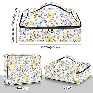 Kcldeci Insulated Thermal Food Carrier Insulated Casserole Carrier for Hot or Cold Food,Butterfly Pattern with Flowers Insulated Tote Bag for Potluck Cookouts Parties Picnic,Lasagna Lugger