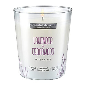 Essential Elements Lavender and Cedarwood Single-Wick Aromatherapy Candle with 50 Hours of Burn Time, 9 oz. Jar, Off White