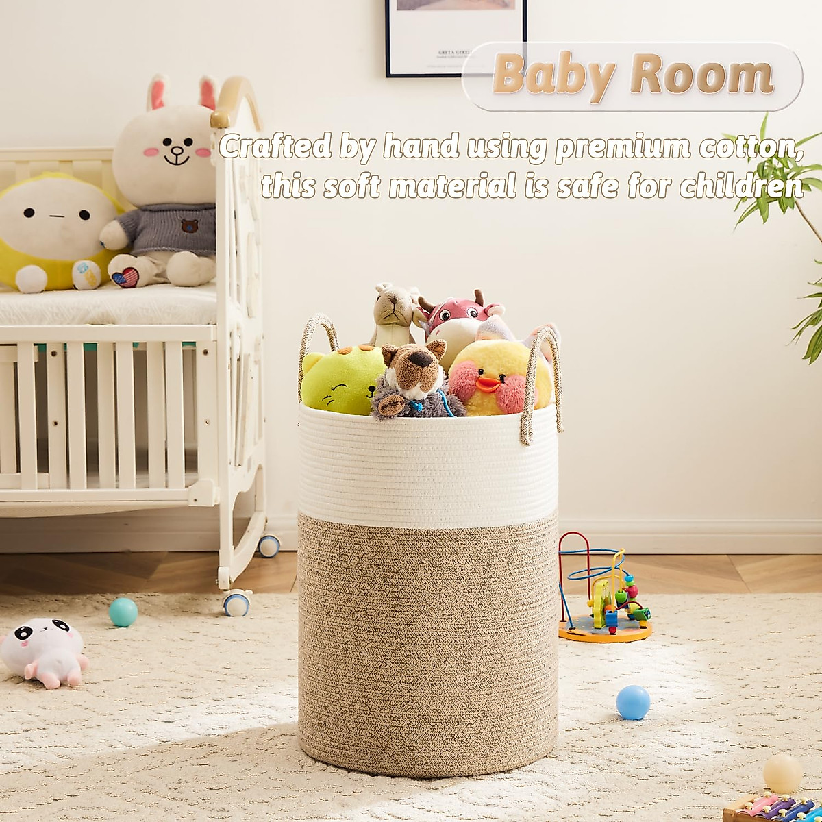 Artfeel Laundry Basket,Woven Cotton Rope Laundry Hamper,60L for Decor Storage of Dirty Clothes,Toys and Blankets in Bathroom,Baby Room and Living Room
