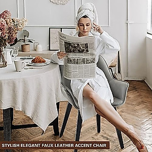 YEEFY Upholstered Dining Chairs Set of 2 & 4 & 6 Faux Leather Accent Chair Living Room Chairs Kitchen & Dining Room Chairs Comfy Reading Chair for Bedroom Mid Century Modern Arm Chair (Gray, 2)