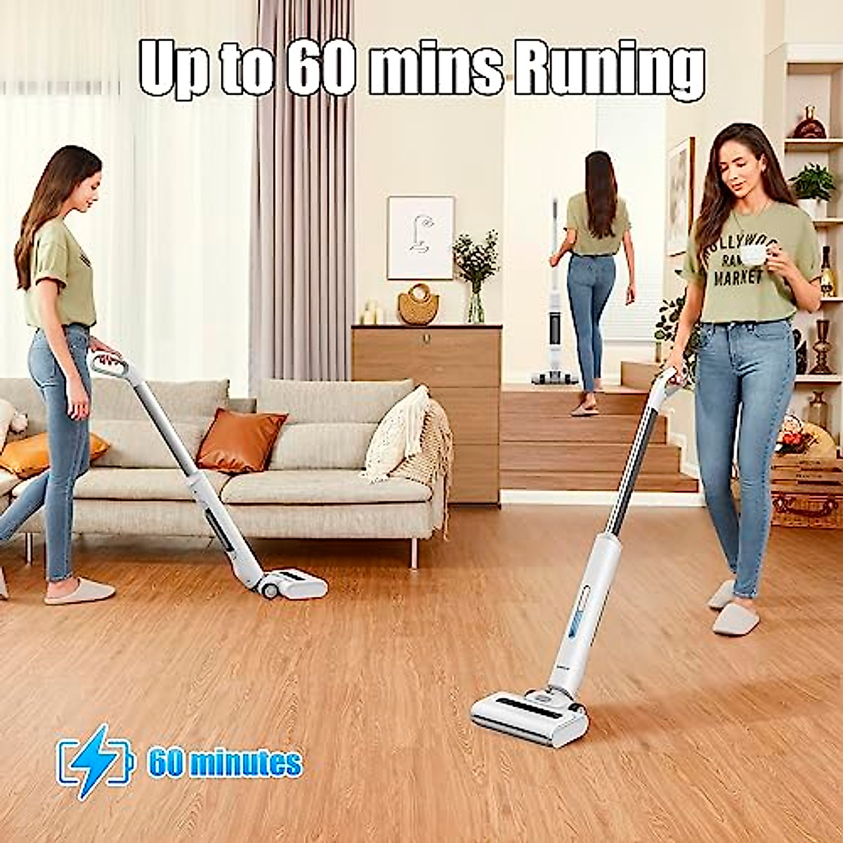 SIMWAL SW01 Cordless Wet Dry Vacuum Cleaner,Hard Floor Cleaner Machine with Self System for Sticky Messes,Lightweight & Long Run Time Electric Mop,Vacuum Mop All in one for Multi-Surface
