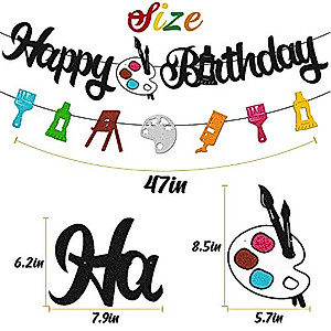 Painting Happy Birthday Banner Slime Bday Decoration Spray Graffiti Drawing Art Artist Painter Brush Palette Themed Happy Birthday Decoration for Girl Boy Kids Children Birthday Party Supplies