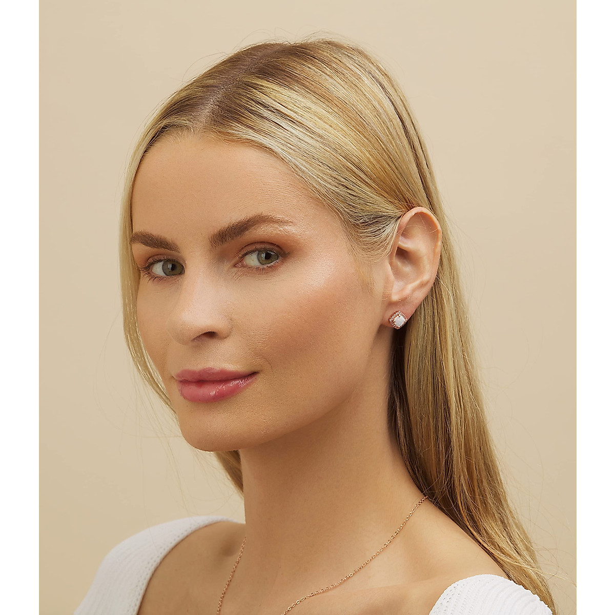 Barzel 18K Rose Gold Plated Created Opal Stud Earrings for Women (Rose Gold)