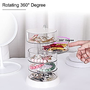 DancesCat 360° Rotating Hair Accessories Organizer, Bathroom Container for Headband, Bows, Hair Tie, Hair Tools, Scrunchie, Cotton Swab Organization, Clear 5-Layer Acrylic Scrunchie Holder for Girls