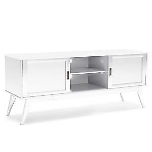 SIMPLIHOME Draper SOLID HARDWOOD 60 Inch Wide Mid Century Modern TV Media Stand in White for TVs up to 65 Inches, For the Living Room and Entertainment Center