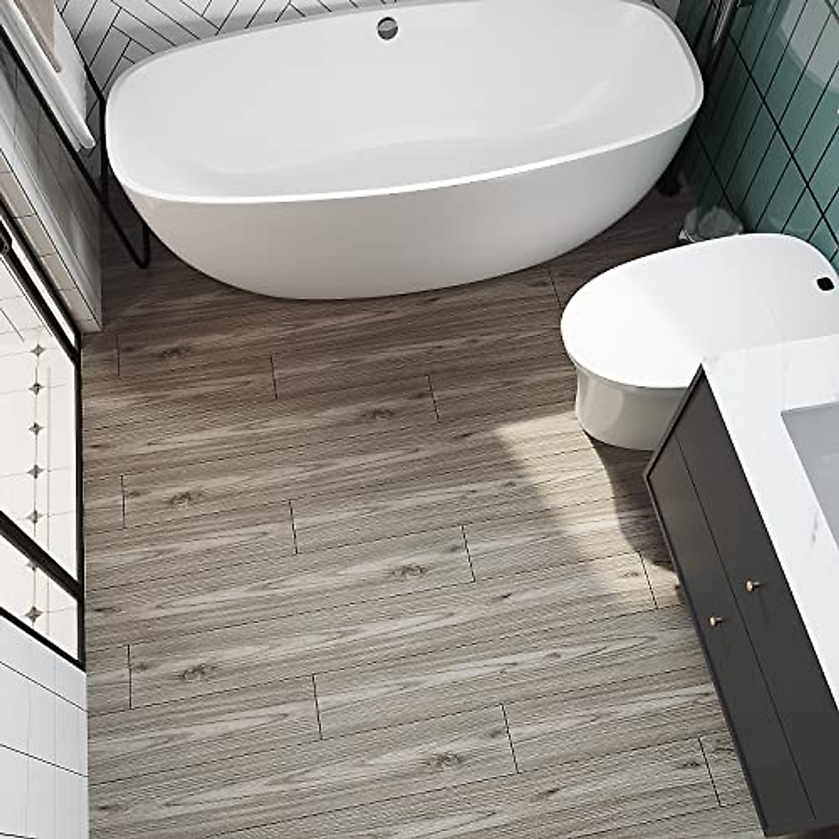 VEELIKE Light Grey Wood Vinyl Plank Flooring Waterproof Wood Grain Peel and Stick Floor Tile 6''x36'' Self Adhesive Grey Laminate Wood Flooring for Bathroom Kitchen Bedroom RV(4-Pack, 6 Sq. Ft.)