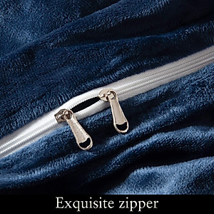 FLXXIE Velvet Duvet Cover Set, 3 Pieces Luxury Ultra Soft Zippered Flannel Comforter Cover Set, Navy Blue, King