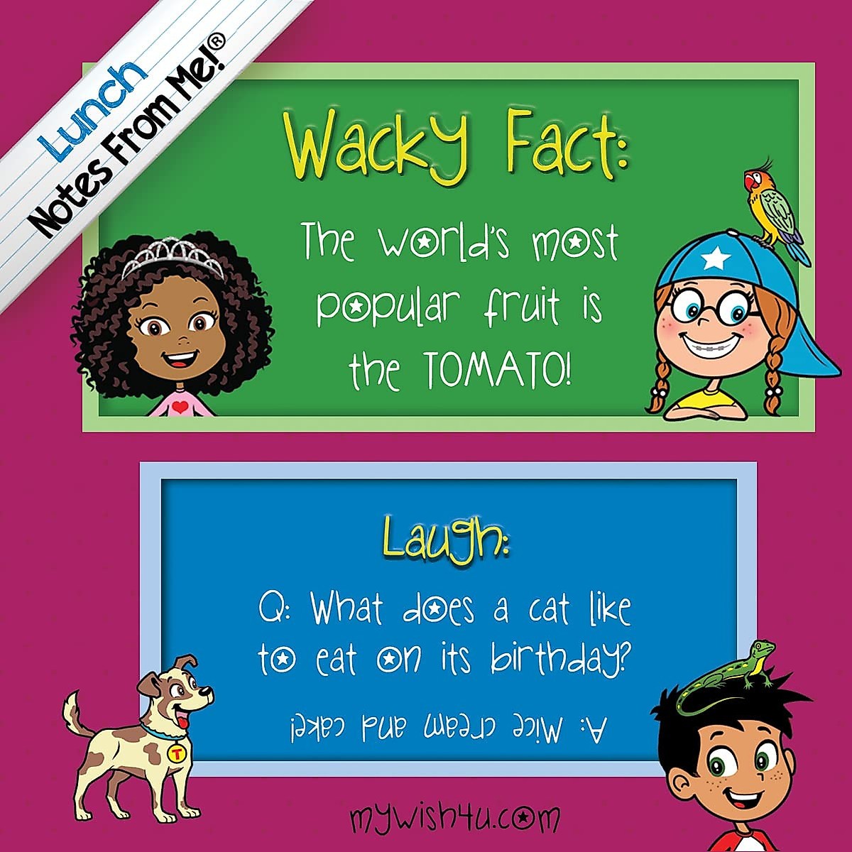 Notes From Me! 101 Tear-Off Lunch Box Notes for Kids, Wacky Facts & Laughs, Fun & Educational, Inspirational, Motivational, Thinking of You, Back to School Essential, Bored Kids Activity, Ages 8+