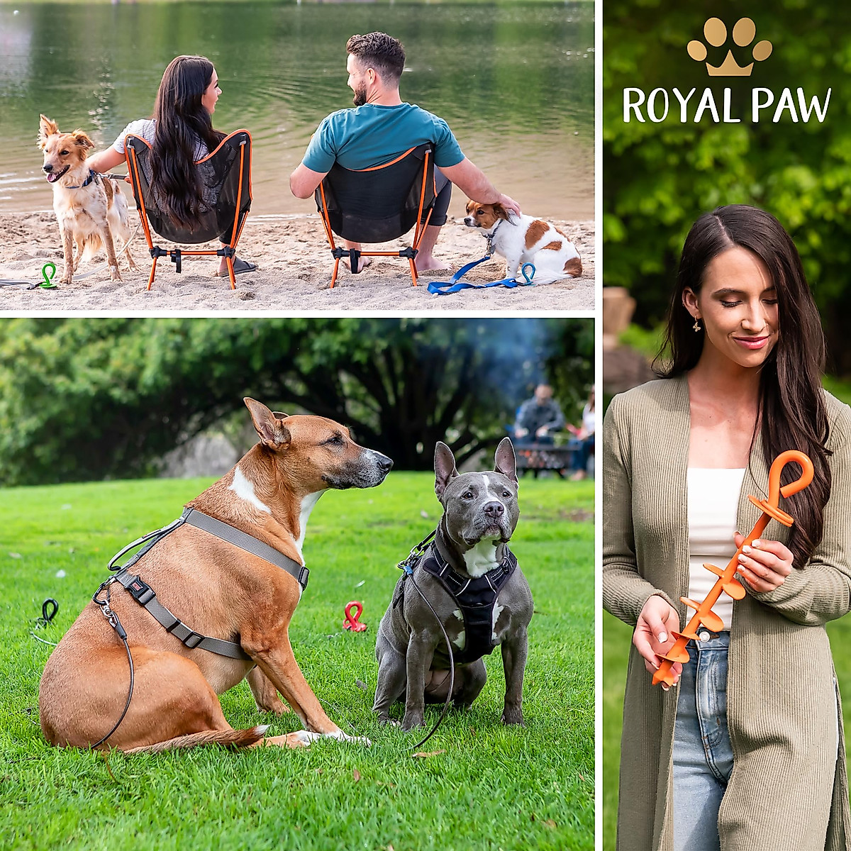 ROYAL PAW Dog Tie Out Stake - Heavy Duty Dog Stake for Large Dogs up to 210 lbs, Dog Stakes for Outside, Dog Anchor, and Dog Gadget | Use any Dog Tie Out Cable or Dog Yard Leash (O2-Orange (2-pack))