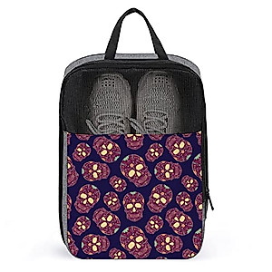 Frcavbin Day of The Dead Skulls Travel Shoe Bag Shoes Carrier with Handle and Zipper Foldable Shoe Puches Organizer for Home storage School starts