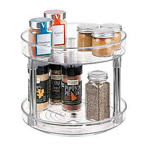 InterDesign Linus Two-Tier Lazy Susan Turntable Spice Organizer Rack for Kitchen - 9", Clear/Chrome