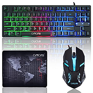 CHONCHOW 87 Keys TKL Gaming Keyboard and Mouse Combo, Wired LED Rainbow Backlit Keyboard 800-3200 DPI RGB Mouse, Gaming for PS4 Xbox PC Laptop Mac