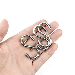 Hamineler 28 Pack 1.9 Inch Long 4mm Thickness 304 Stainless Steel S Shaped Hooks S Metal Hooks for Kitchen Spoon Pot,Work Shop, Bathroom, Garden Multiple