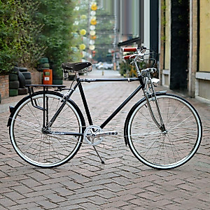 UNISTRENGH Vintage Bike Saddle Bike Seat Leather City Bike Saddle Spring-Loaded Touring Saddle Spring Saddle with Upgrade 4 Springs, with Clamp and Rivet (Black)