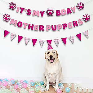 Vicycaty Puppy Dog Birthday Banner, Mother Puppers, It's My Bday, Pink Pennants, 98.43x16.69 inches Cardboard
