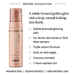 MineTan Medium Dark Self Tanner | Achieve Flawless, Streak-Free Tanning & Bronzed, Glowing Skin In As Little As An Hour, Salon Professional Formula Self Tan Foam, Coconut Scented, 100% Vegan, 200 ml