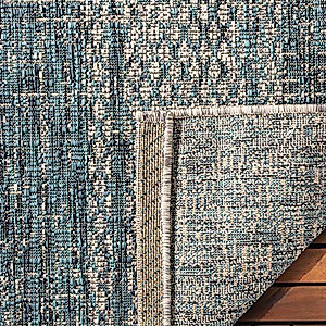 SAFAVIEH Courtyard Collection CY8736 Indoor/ Outdoor Non-Shedding Easy Patio Backyard Porch Deck Mudroom Area, 5'3" x 7'7", Light Grey / Teal