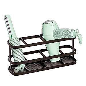 mDesign 4-Section Oval Bathroom Wall Mounted Hair Tool Storage Organizer - Metal Accessory Basket - Hanging Holder for Hair Dryer, Straightener, and Curling Iron - Carson Collection - Bronze
