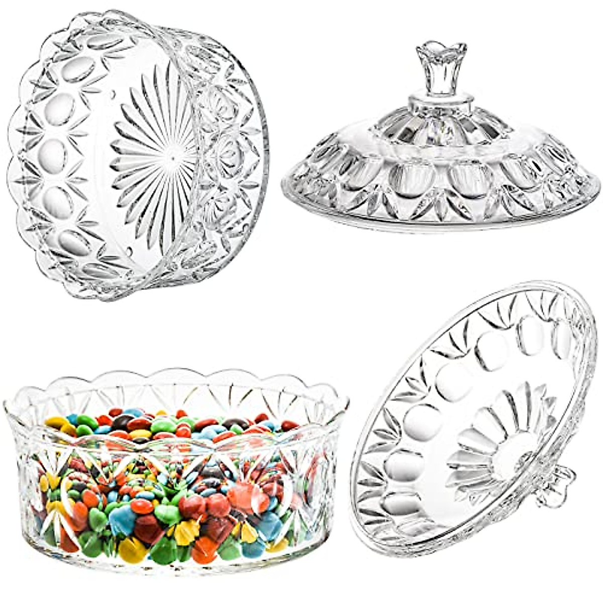 Lawei 2 Pack Candy Dish with Lid, Acrylic Decorative Candy Jar Crystal Covered Sugar Bowl for Candy Buffet, Party, Wedding, Home Decoration