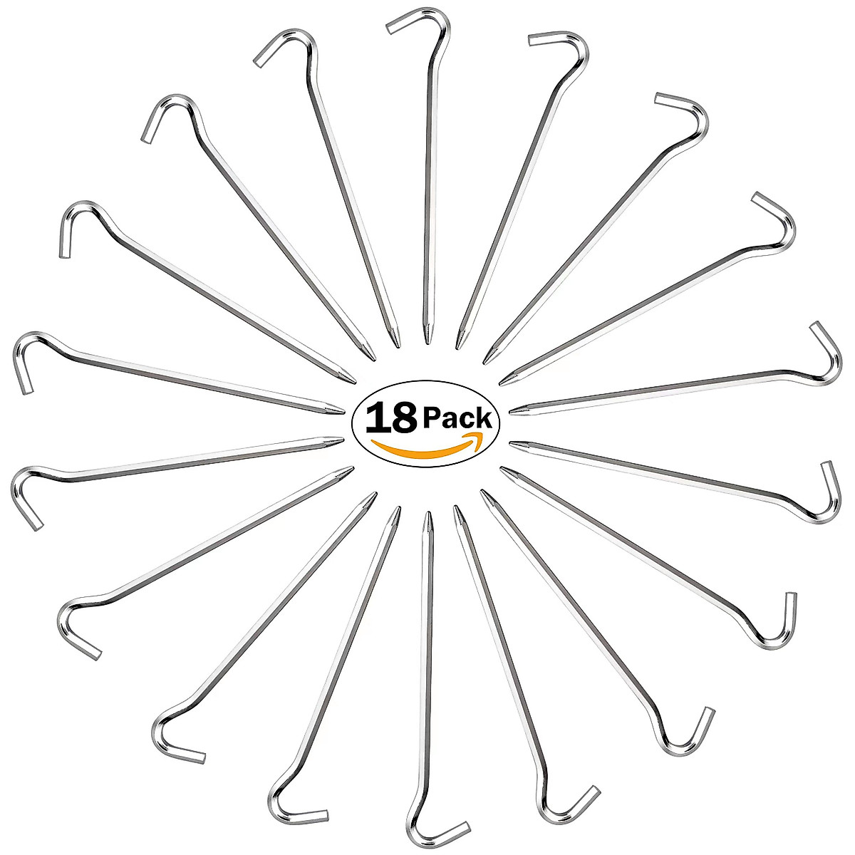 Tent Pegs - 18Pcs Aluminium Tent Stakes Pegs with Hook - 7’’ Hexagon Rod Stakes Nail Spike Garden Stakes Camping Pegs for Pitching Camping Tent, Canopies