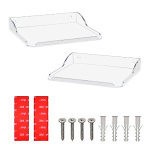 Cosmos 2 Pcs Acrylic Display Shelves Wall Figure Display Stand Floating Shelves Compatible with Funko Pop Figure Collection Box (4.5" x 3.5") - With Screws and Self Adhesive Tape, Transparent Clear