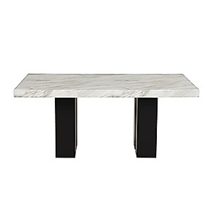 Homsof 7-Piece Set with 1 Faux Marble Dining Rectangular Table and 6 Upholstered-Seat Chairs, Gray+White 3