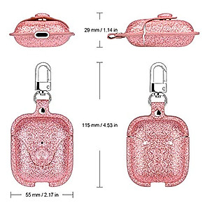 J&D AirPods 1 / AirPods 2 PU Leather Case Protective Cover, Sparkling Glittering Portable AirPods Case Cover with Durable Metal Keychain Compatible for AirPods 1, AirPods 2 Cases - Pink
