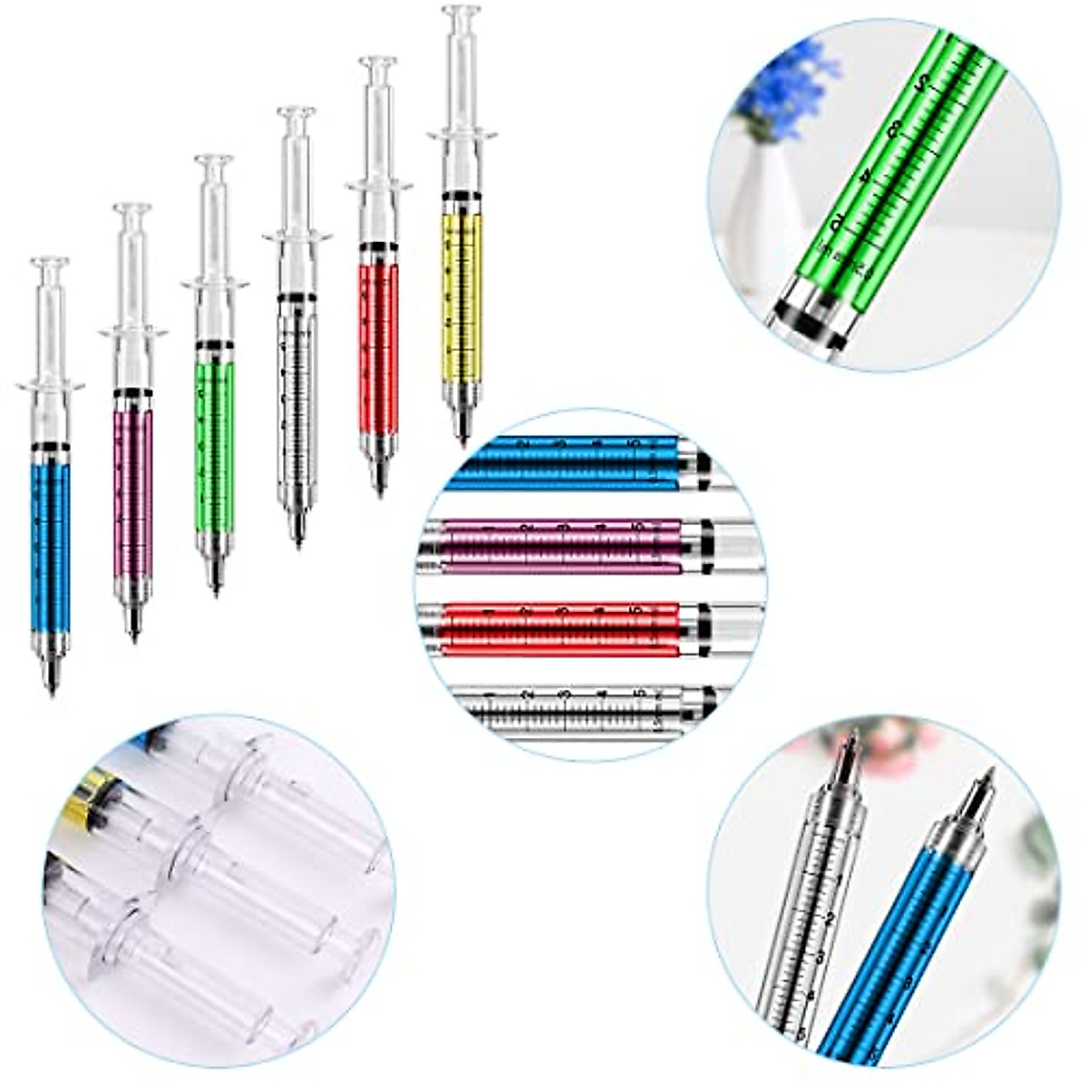SunAngel Multi-Color Syringe Pen Writes In Black Ink, For Boys And Girls, Imaginary Doctor Play, School Supplies (red,yellow,blue,green,white,purple, 60PCS)