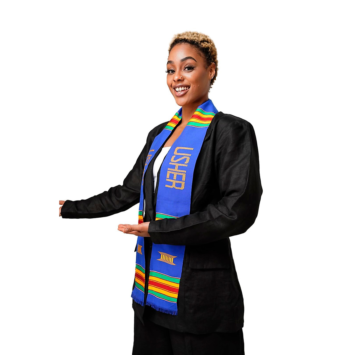 Dupsie's Usher Hand-woven Kente Cloth Stole/Sash. Blue