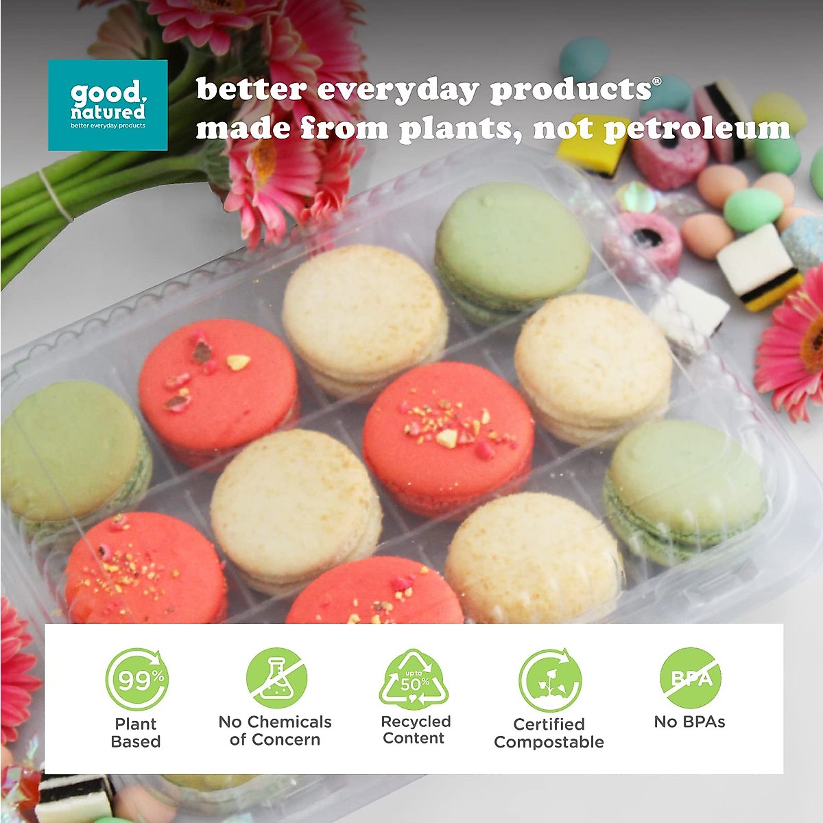good natured Macaron Alternative Plastic Container, Pack of 250-12 Compartment Food Storage for Macaron Display, Candy & Cookie Packaging - Ideal for Parties & Events