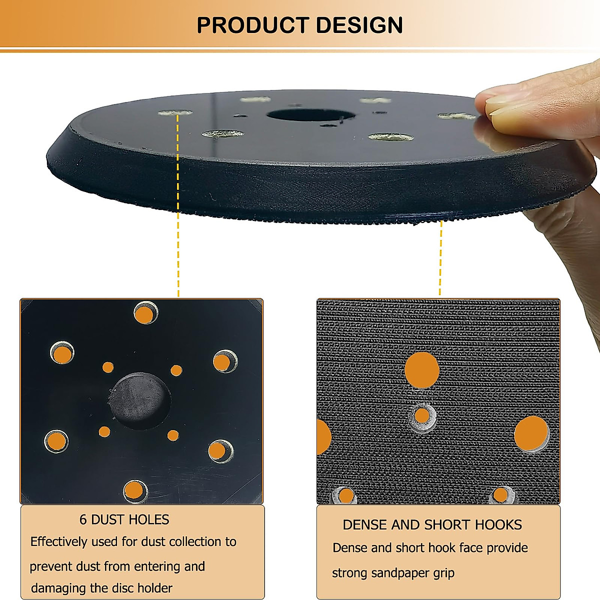6 Inch 6 Hole Replacement Sander Pad for Ridgid R2611 Random Orbit Sander- 6" Hook and Loop Sanding Pad Work with 6 Inch Sander Disc - 2 Pack