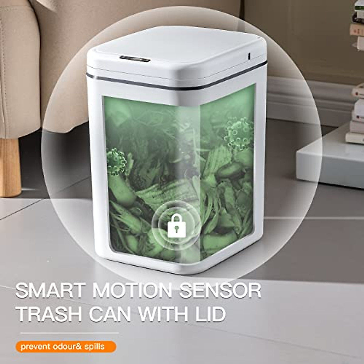 Bathroom Trash Can, 2.8 Gallon Motion Sensor Trash Can,13L Automatic Touchless Garbage Can with Smart Lid, Waterproof Trash Bin, Eletric Waste Bins for Office,Bedroom, Kitchen,Living Room, White