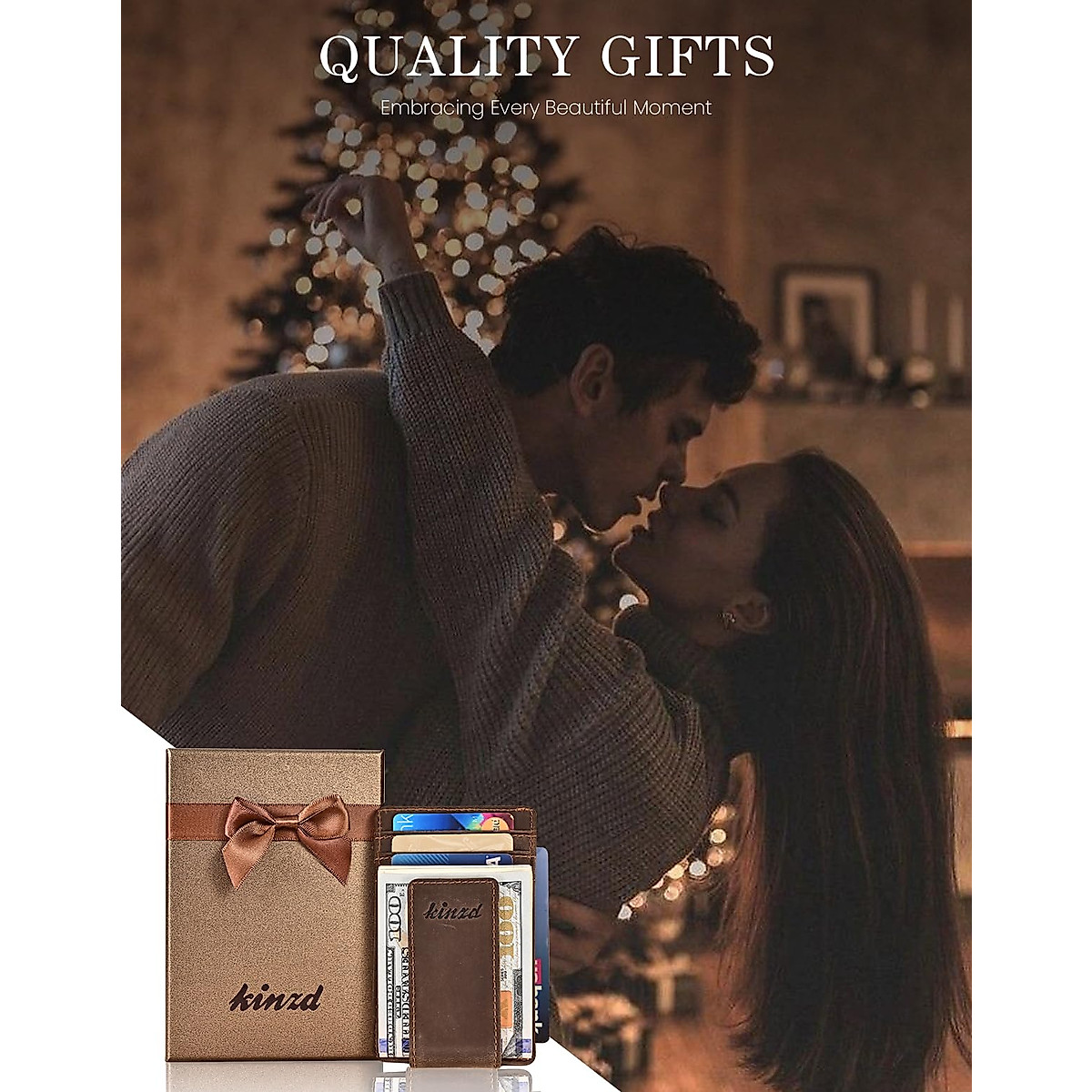 kinzd Money Clip, Front Pocket Wallet, Leather RFID Blocking Strong Magnet thin Wallet (Crazy Horse dark brown)