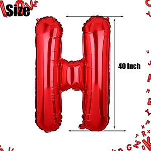 40 Inch Big Red Letter Balloons Foil Mylar Wedding Bachelorette Wedding Birthday Bridal Shower Anniversary Celebration Graduation Party Decoration Alphabet H (A-Z)