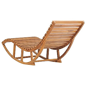 vidaXL Rocking Sun Lounger with Cushion, Outdoor Relaxation Chair, Durable Solid Teak Wood, Fine Sanded Smooth Appearance, Weather-Resistant, Red Check Pattern Cushion, Ideal for Patio/Balcony/Garden