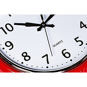 Bernhard Products Retro Wall Clock 9.5 Inch Red Kitchen 50's Vintage Design Round Silent Non Ticking Battery Operated Quality Quartz Clock