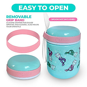 Kids Thermo for Hot Food Soup Lunch, Insulated Stainless Steel Wide Mouth Jar, Container for Toddler Girls Day-care Pre-School, Leakproof Easy Grip Thermal Vacuum Seal 10 oz 300 ML, Mermaid Cat Aqua