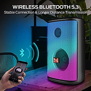 Monster Sparkle Loud Bluetooth Speaker 80W, Party Speaker with Powerful Sound and Heavy Bass, Full Screen Colorful Lights, 24H Playtime, AUX, USB Playback, Portable Waterproof Speaker for Outdoor Home